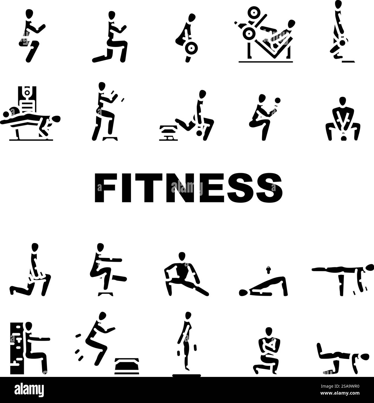 fitness exercises arm workout icons set vector. body sport, training ...