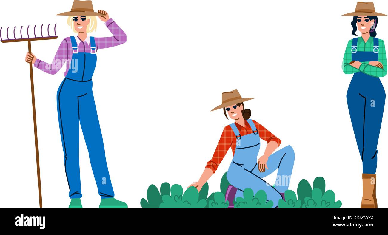 empowerment female farmer vector. crops livestock, harvest organic ...