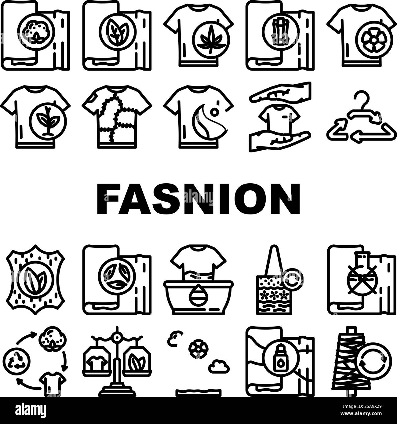 sustainable fashion eco textile icons set vector. clothes green ...
