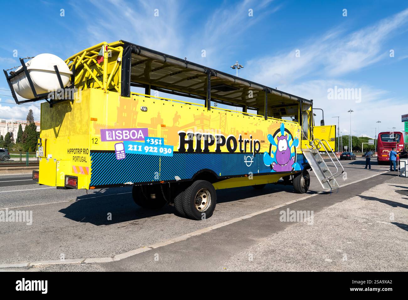 Lisbon, Portugal - October 30, 2024: Yellow blue amphibian bus operated ...
