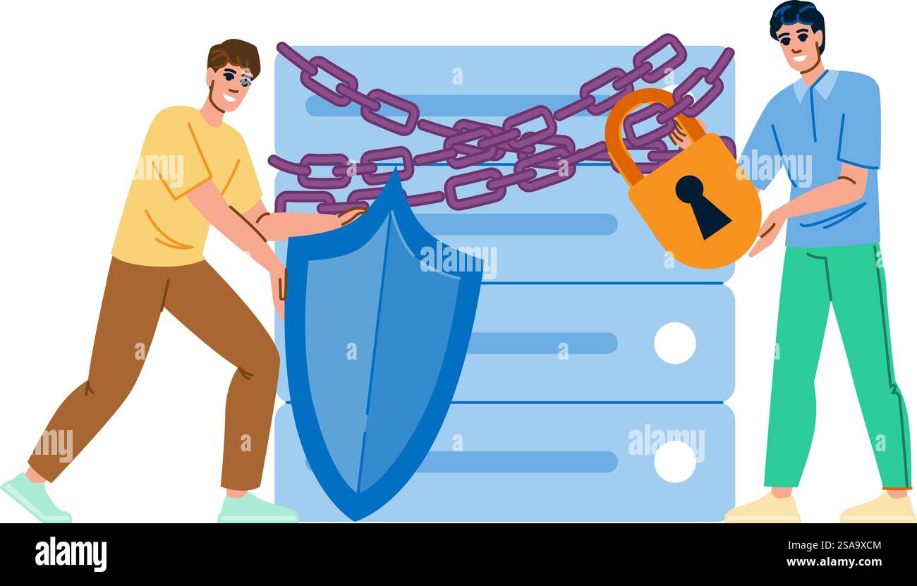 network cybersecurity server vector. digital computer, data hacker, web ...