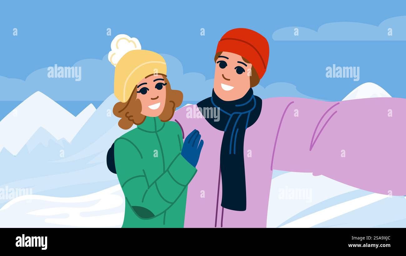 snow winter hike vector. cold nature, mountain travel, lifestyle man ...