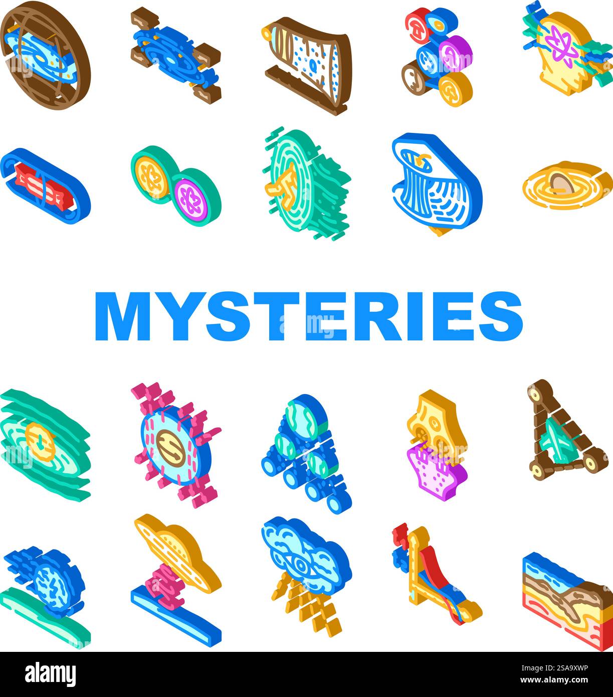 unsolved mysteries question ask icons set vector. black holes, dark ...