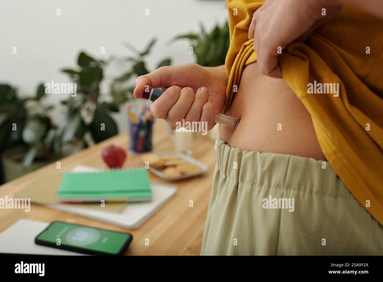 Person with Diabetes Doing Insulin Injection in Belly using Injector ...