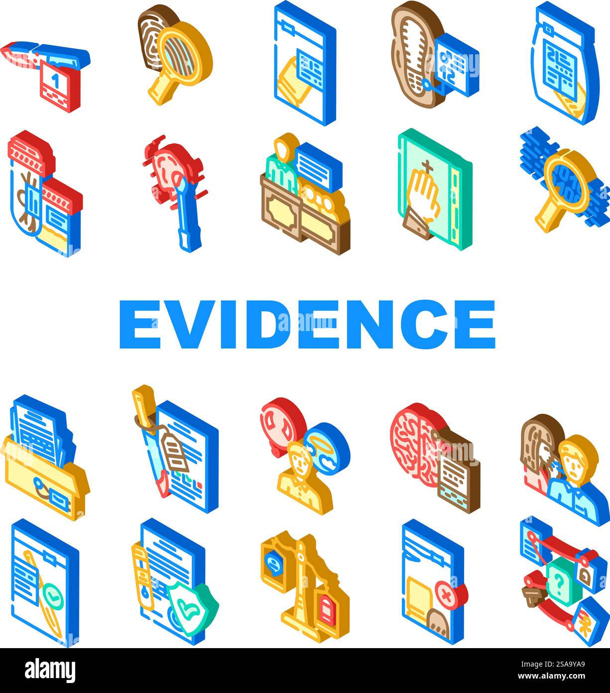evidence crime board police icons set vector. criminal office ...