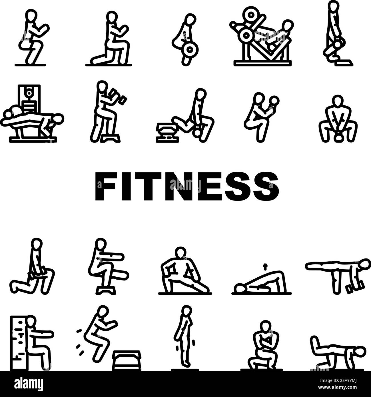 fitness exercises arm workout icons set vector. body sport, training ...