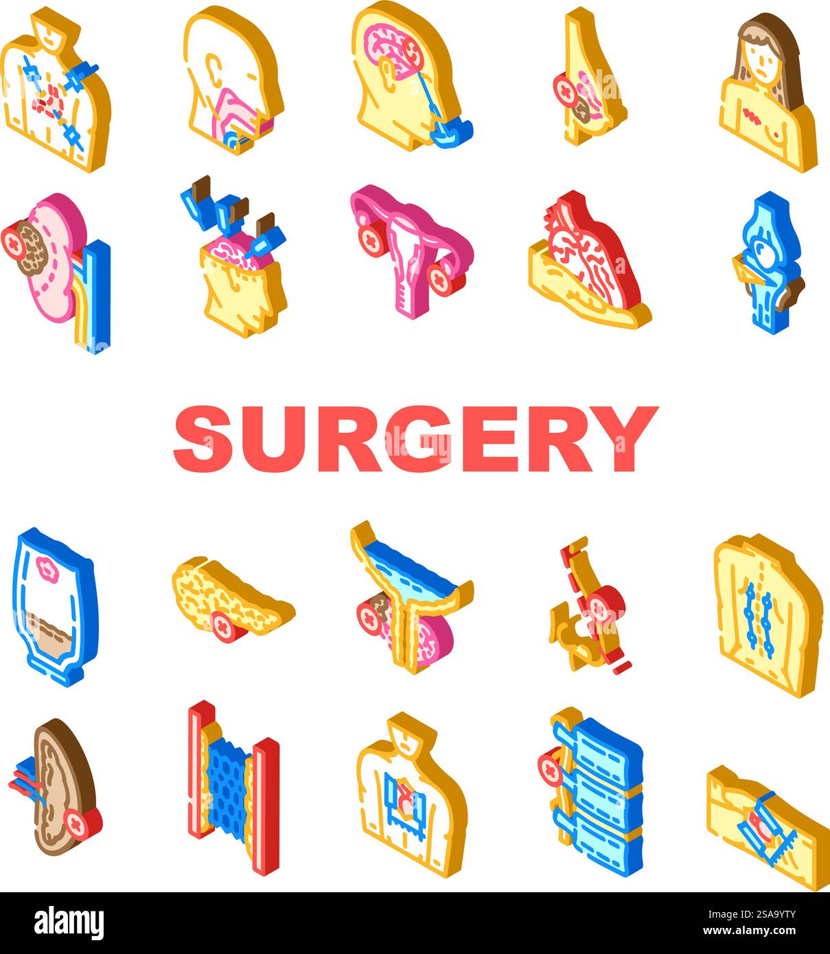 surgery health recovery icons set vector. anesthesia incision, scalpel ...