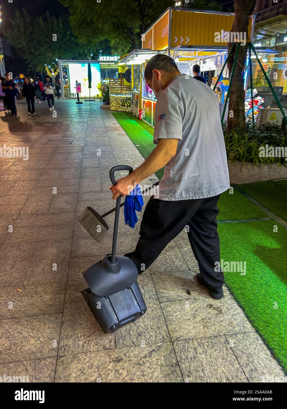Shanghai, China, Street Scenes, Chinese Migrant Man Cleaning Stock ...