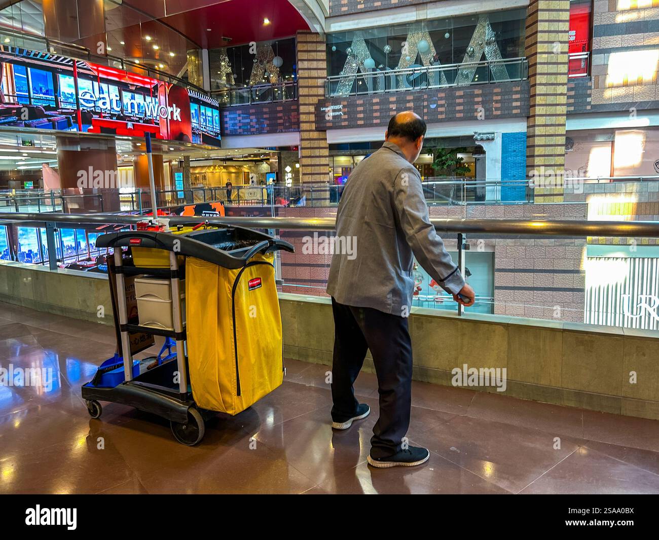 Shanghai, China, Chinese Migrant Man Cleaning Modern Commercial ...