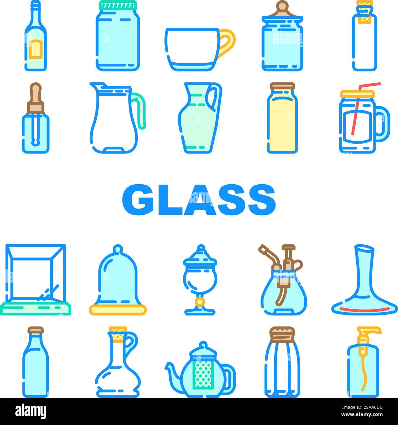glass packaging transparency icons set vector. cup, mug, bottle ...