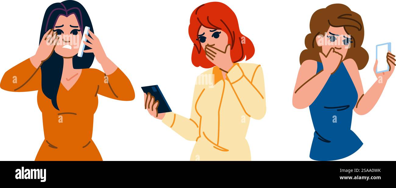 anxiety woman phone fear vector. harassment safety, privacy ...