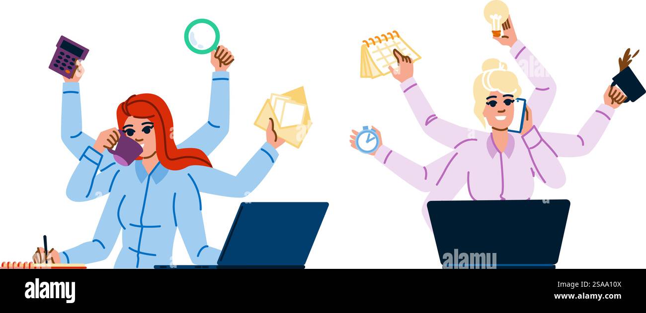 efficiency multitasking woman vector. balance focus, organization ...