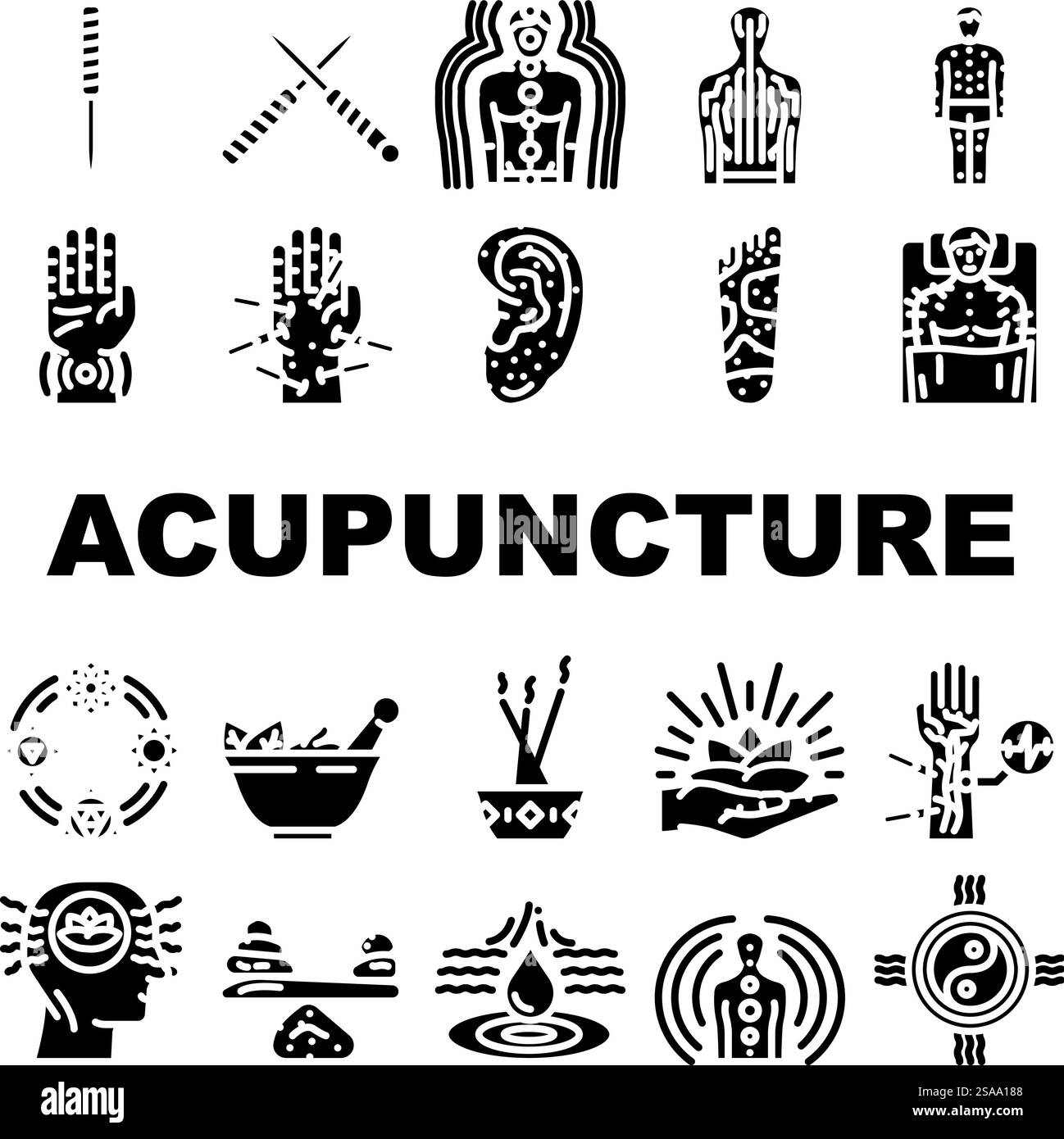 acupuncture needles therapy icons set vector. meridian holistic ...