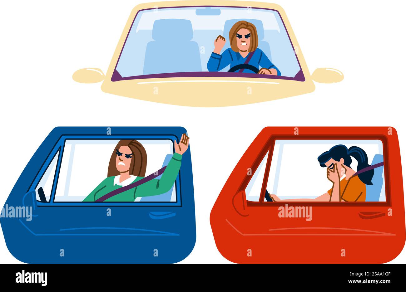 commute stress traffic road woman vector. journey tension, gridlock ...