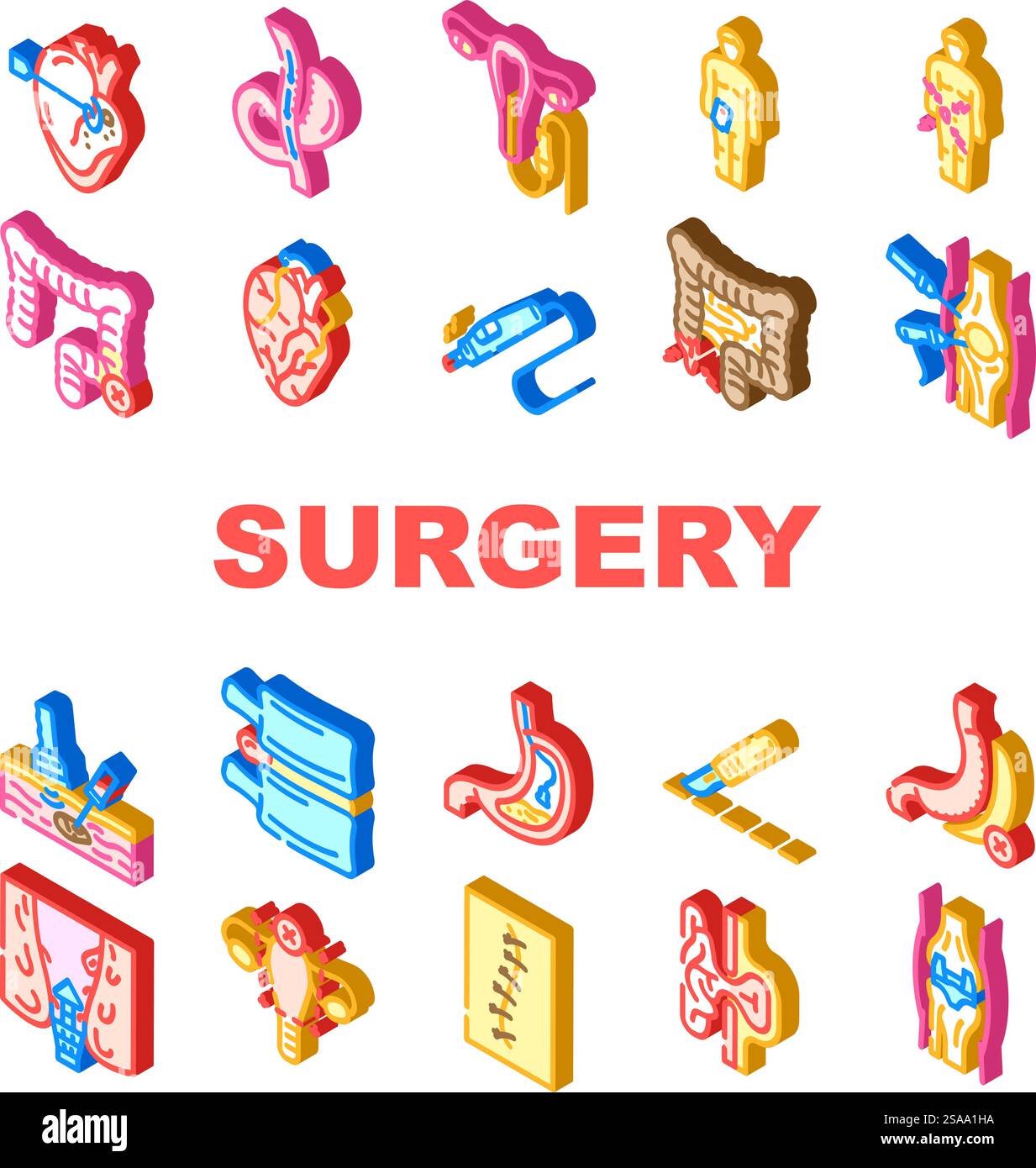 surgery medical operation icons set vector. procedure anesthesia ...