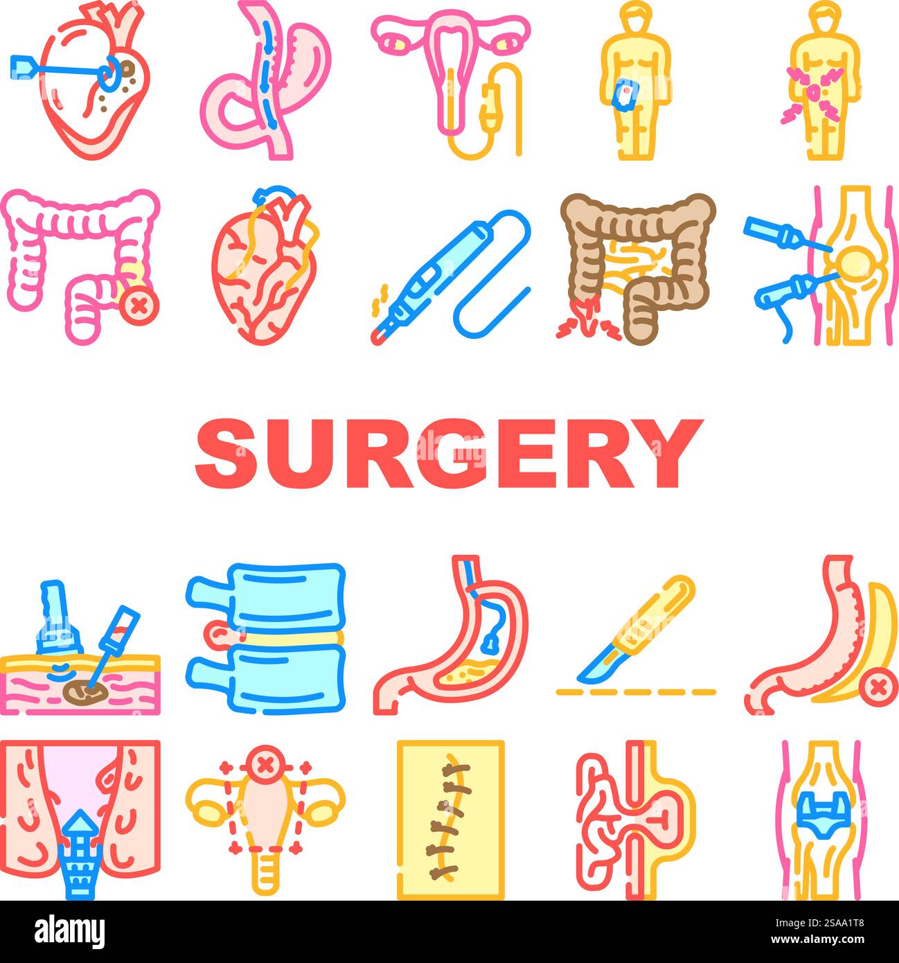 surgery medical operation icons set vector. procedure anesthesia ...