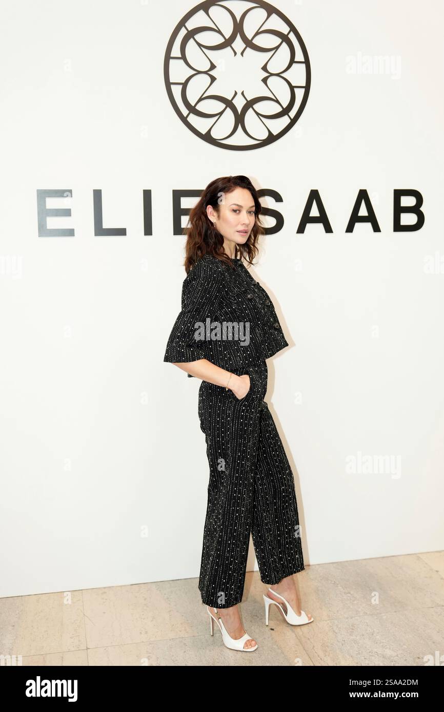 Olga Kurylenko poses before Elie Saab Haute Couture Spring Summer 2025 collection, that was ...
