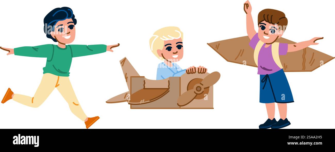 freedom kid boy fly vector. dream journey, fantasy hero, flight soar ...