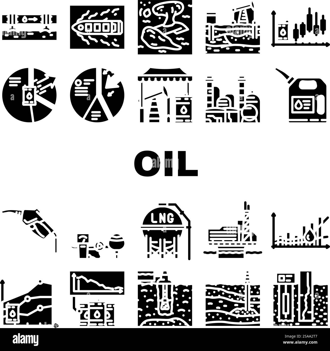 oil industry petroleum drilling icons set vector. pipeline, reservoir ...