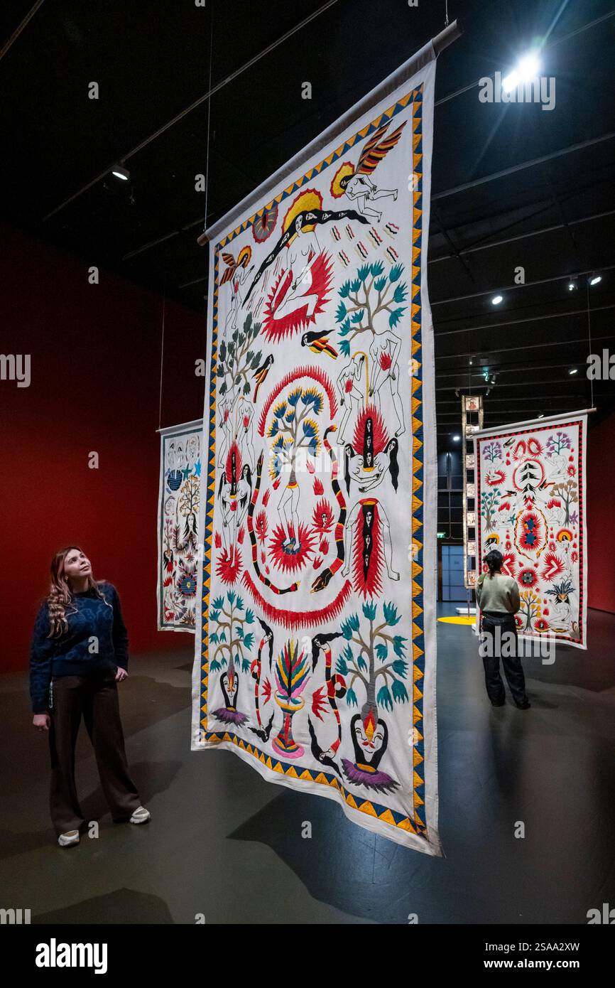 London, UK. 29 January 2025. ‘Act Three’, 2024, embroidery on canvas, at the preview of ‘Into ...