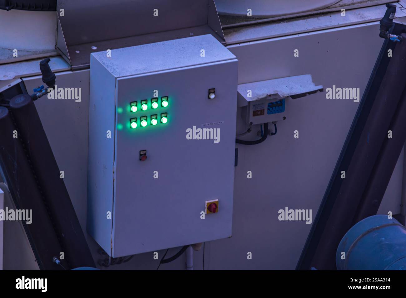 Industrial air conditioners on the factory roof, engine fans, air ...