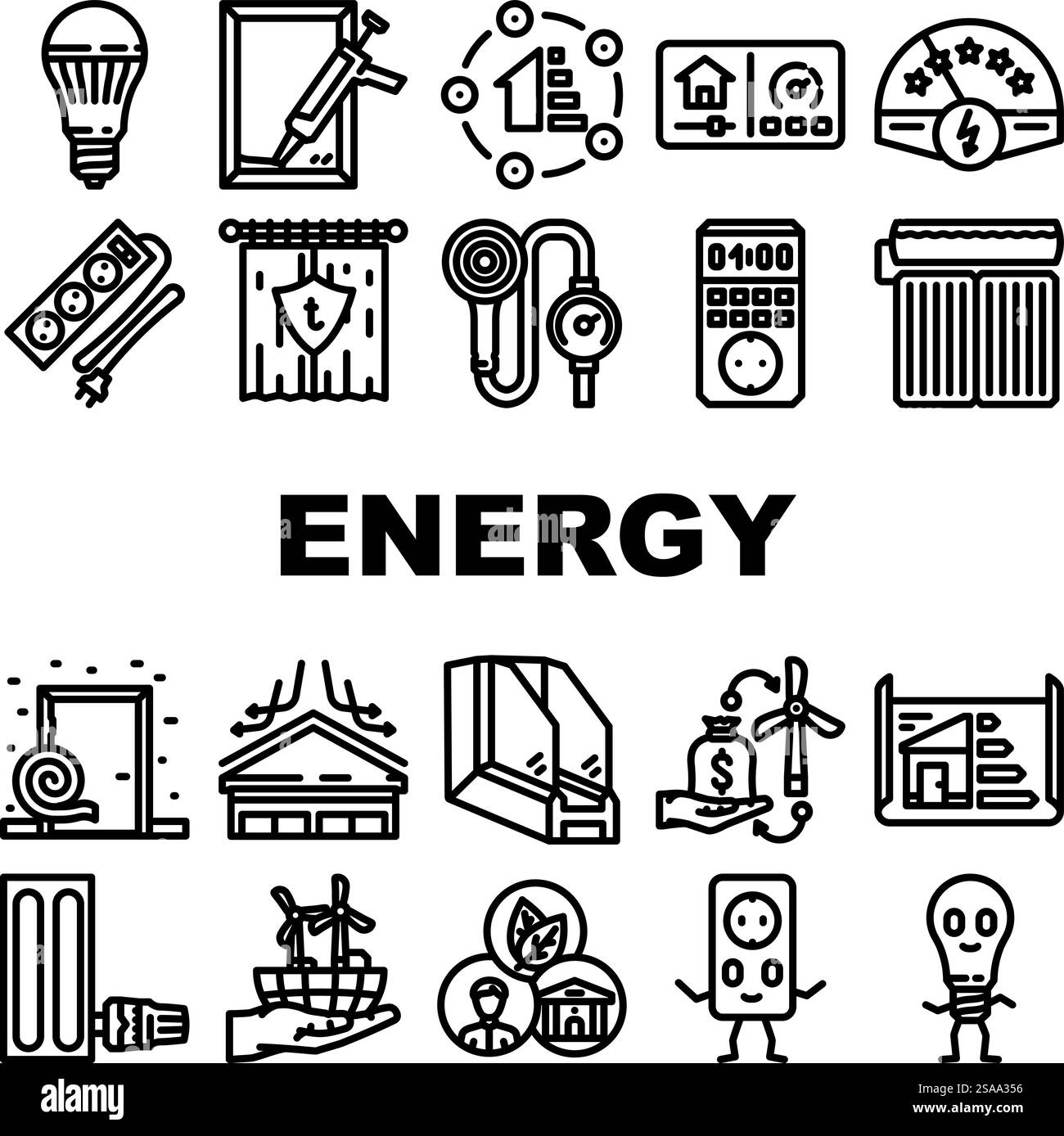 Energy Conservation Efficiency Icons Set Vector Sustainability Renewable Insulation