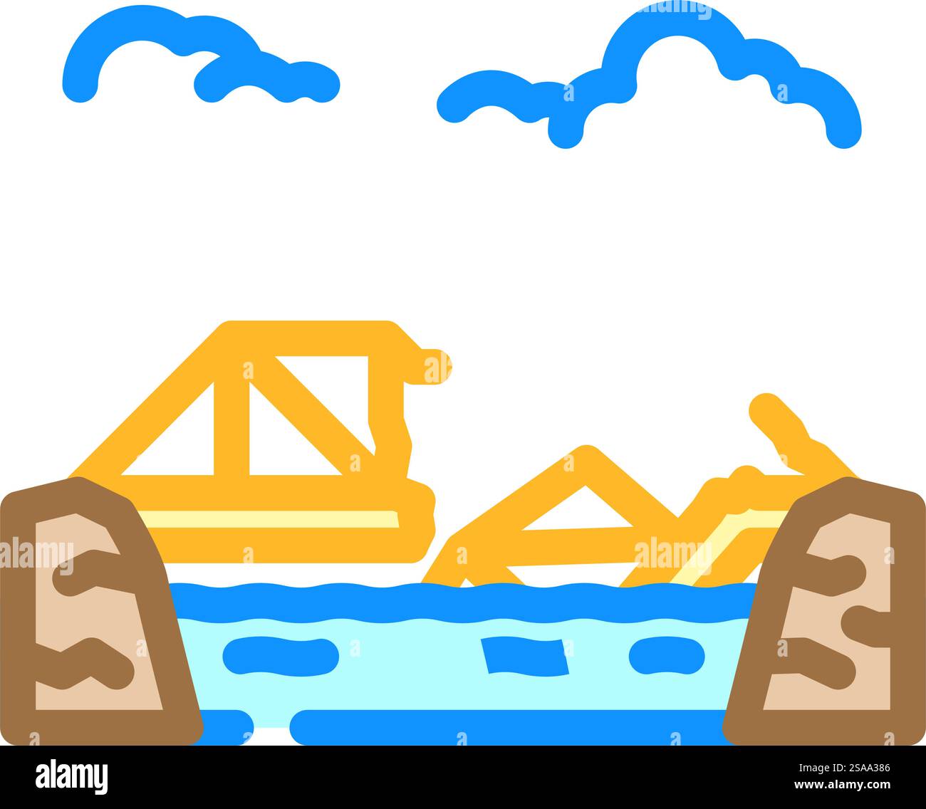 flooded bridge disaster color icon vector. flooded bridge disaster sign ...