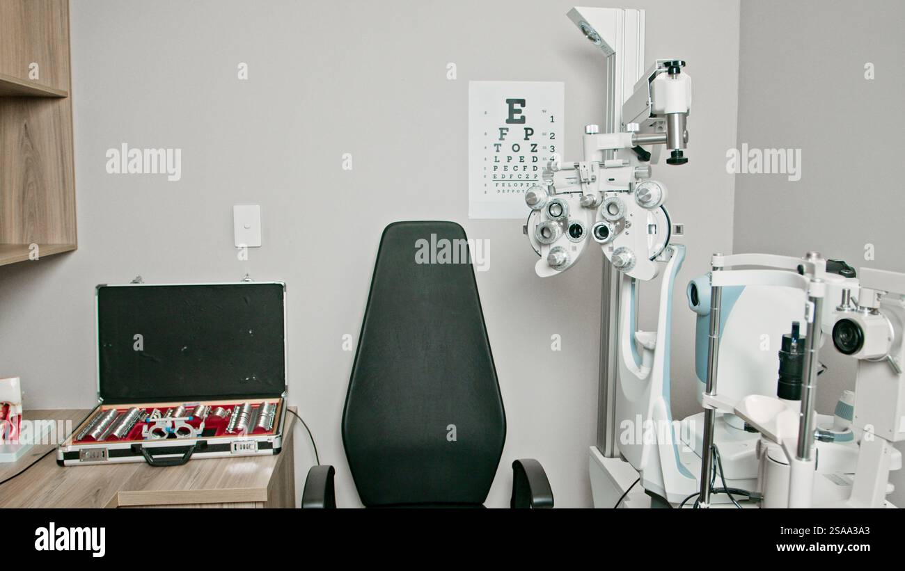 Modern Optometry Examination Room with Professional Equipment and Eye ...
