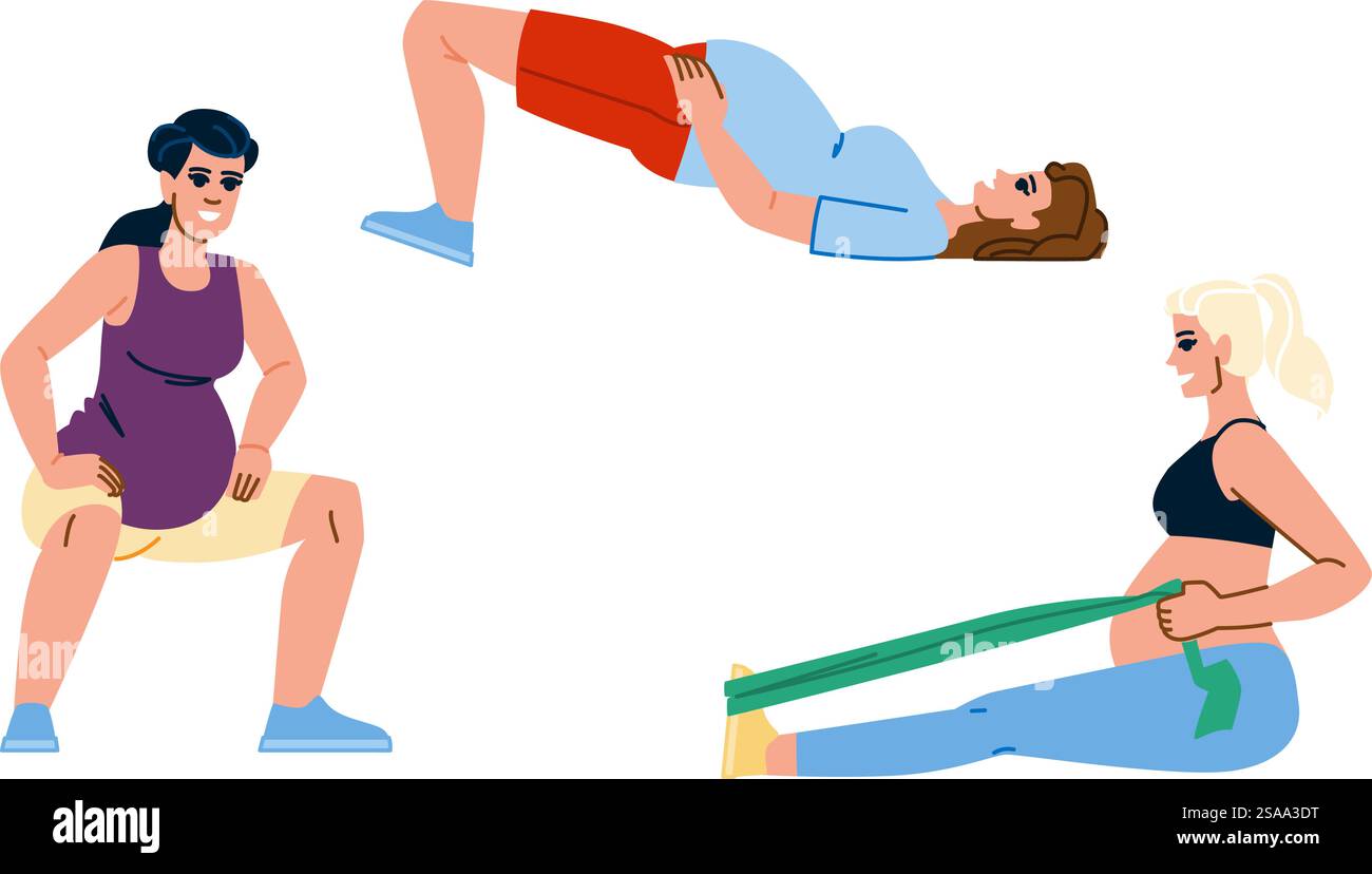 balance pregnant fitness exercises vector. flexibility relaxation ...