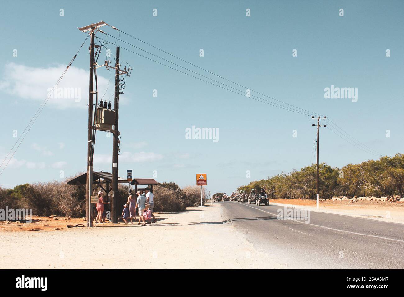 Ayia Napa, Cyprus. January 29, 2025. People waiting for the bus to Ayia ...
