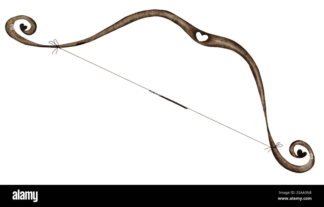 Bow weapon watercolor illustration. Hand drawn wooden weapon on white ...
