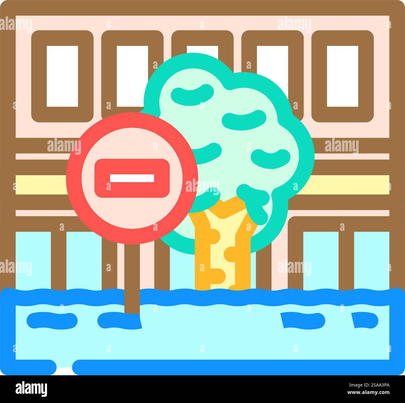 flooded street disaster color icon vector. flooded street disaster sign ...