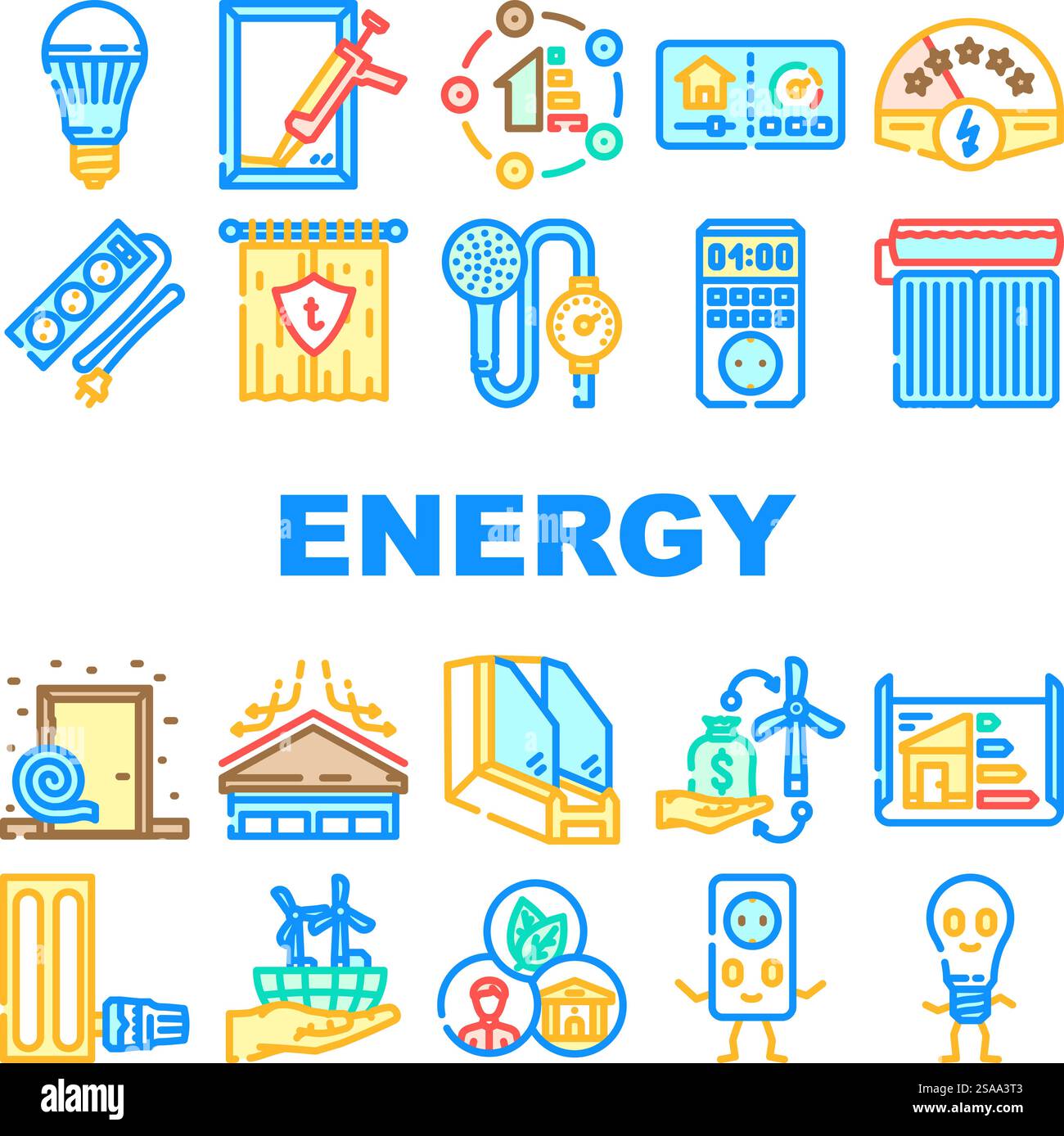 Energy Conservation Efficiency Icons Set Vector Sustainability Renewable Insulation