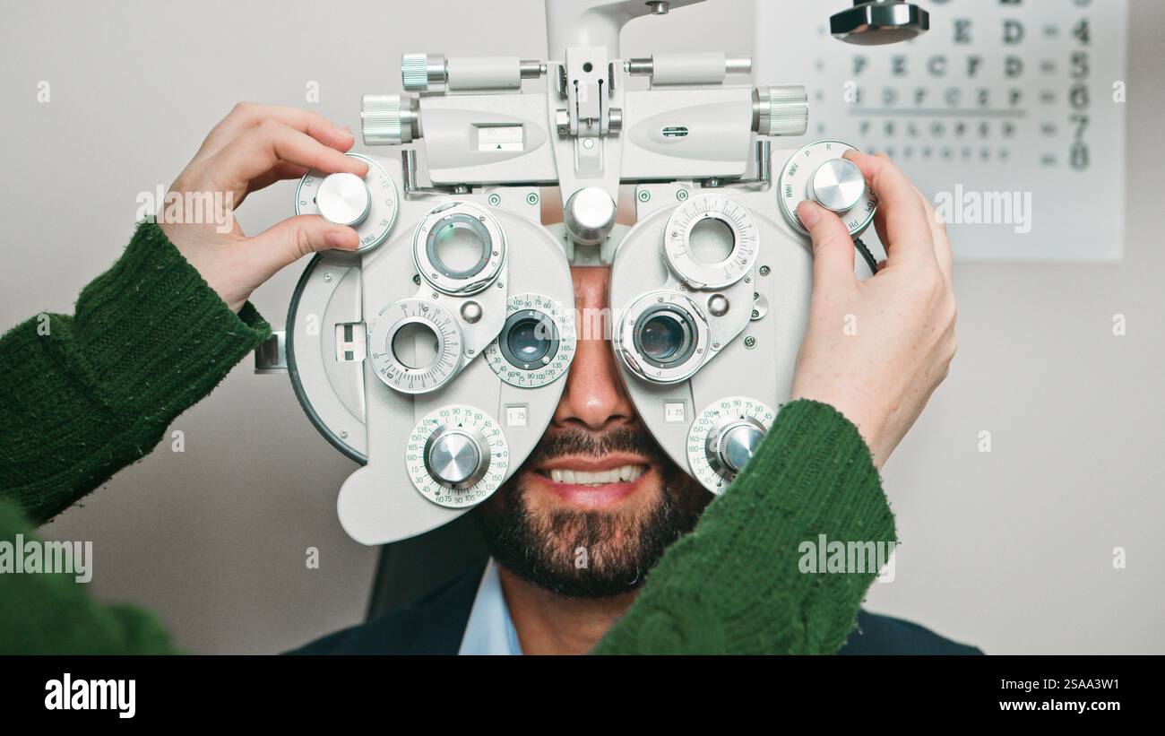 Professional Eye Examination Using a Modern Phoropter Device Stock ...