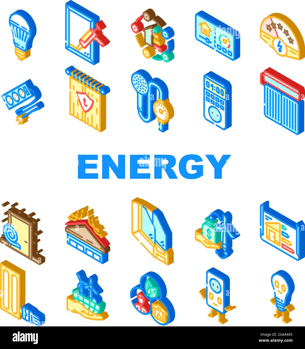 energy conservation efficiency icons set vector. sustainability ...