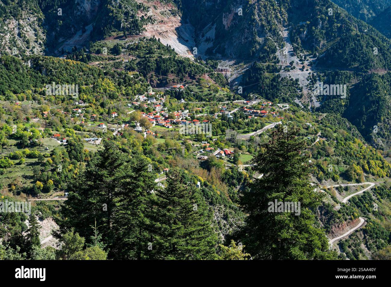 View of the traditional village of Agrafa at the Agrafa mountains in ...