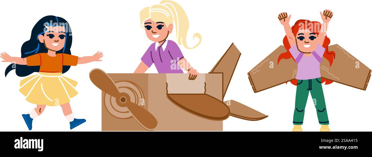 dream kid girl fly vector. freedom sky, magic journey, explore wonder ...