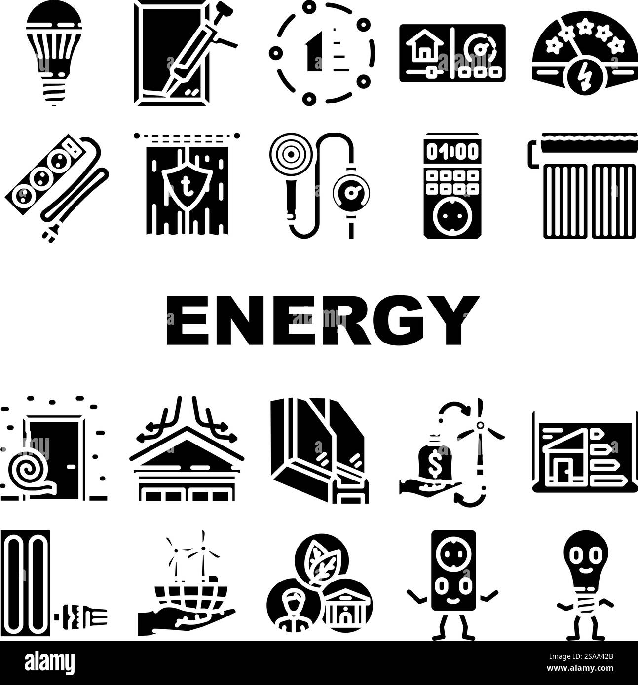 energy conservation efficiency icons set vector. sustainability ...