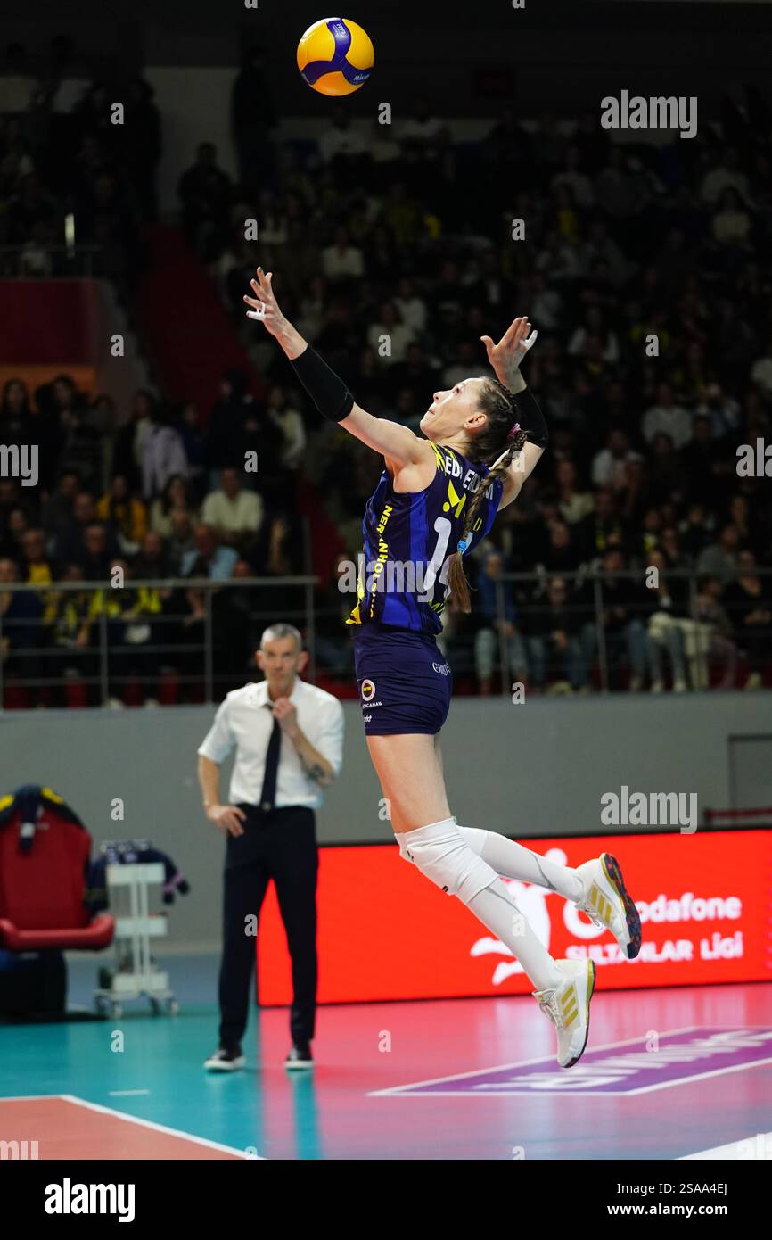 ISTANBUL, TURKIYE - JANUARY 26, 2025: Eda Erdem Dundar serves during ...