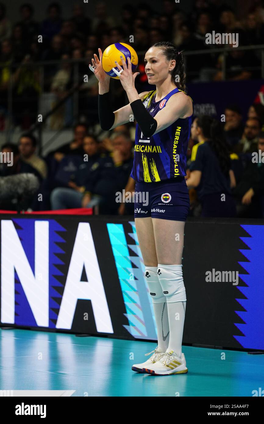 ISTANBUL, TURKIYE - JANUARY 26, 2025: Eda Erdem Dundar serves during ...