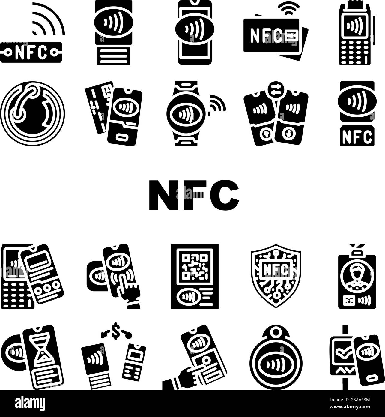 Nfc Technology Contactless Icons Set Vector Payment Communication Proximity Wireless Data