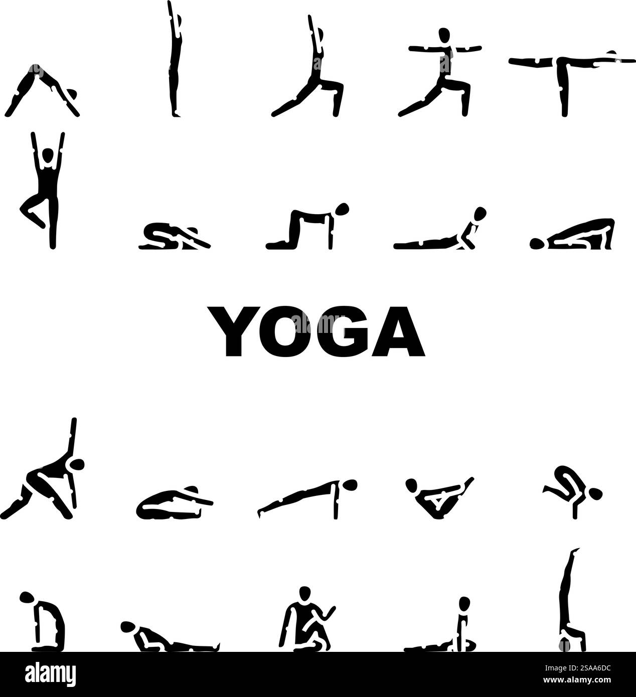 yoga exercises meditation icons set vector. flexibility balance ...