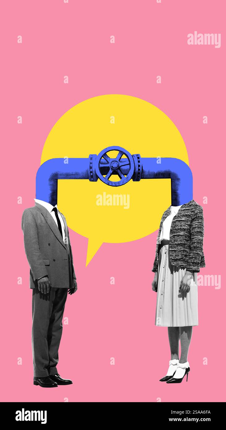 Abstract surreal digital artwork showing two business people connected ...