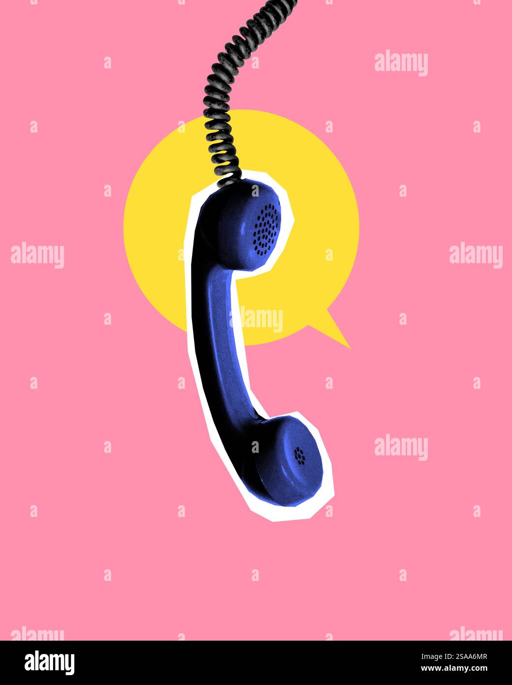 Conceptual artwork featuring floating blue vintage telephone with ...