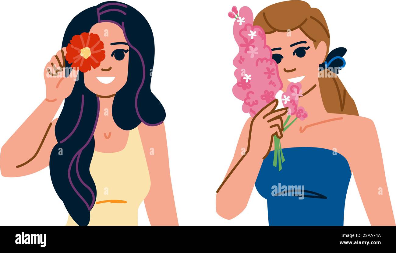 grace holding flower woman vector. beauty elegance, serenity pose ...