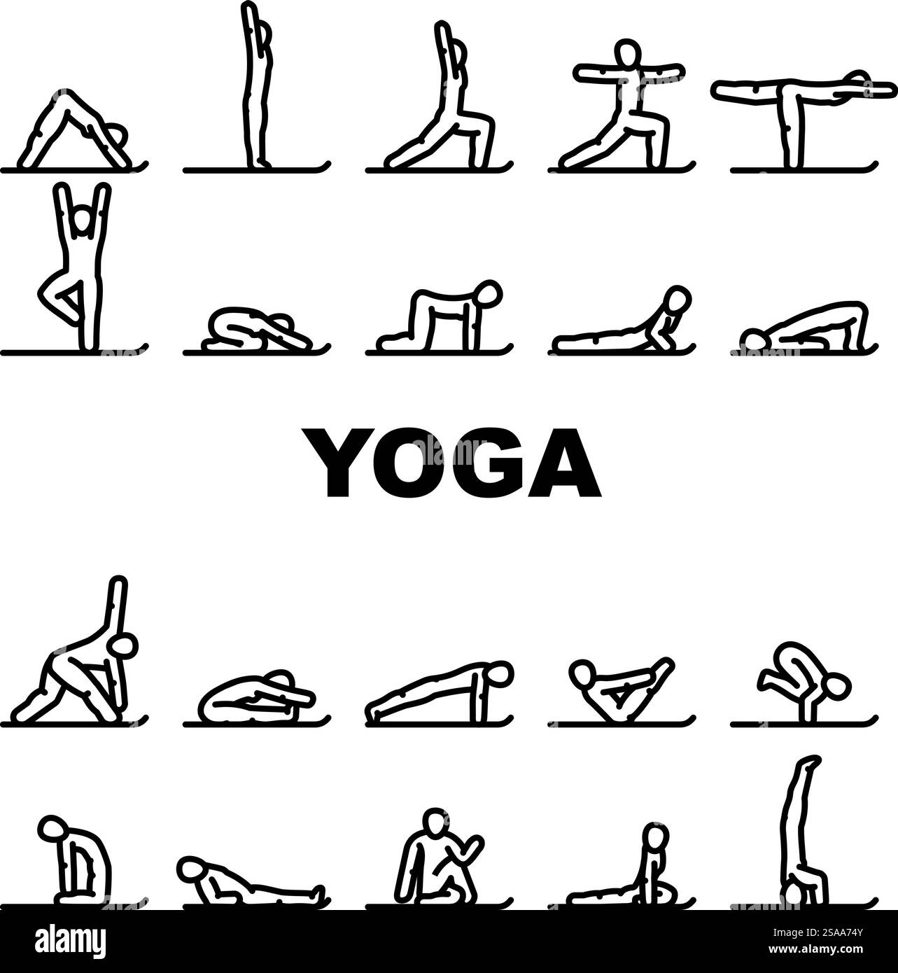 yoga exercises meditation icons set vector. flexibility balance ...