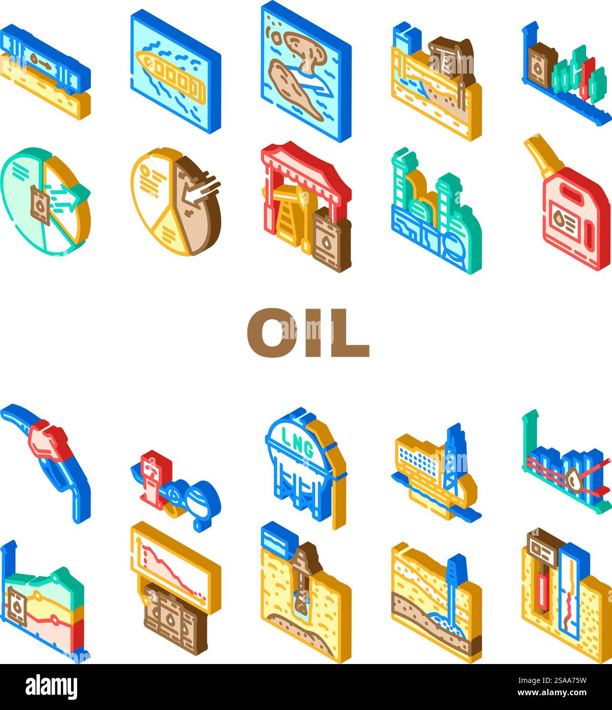 oil industry petroleum drilling icons set vector. pipeline, reservoir ...