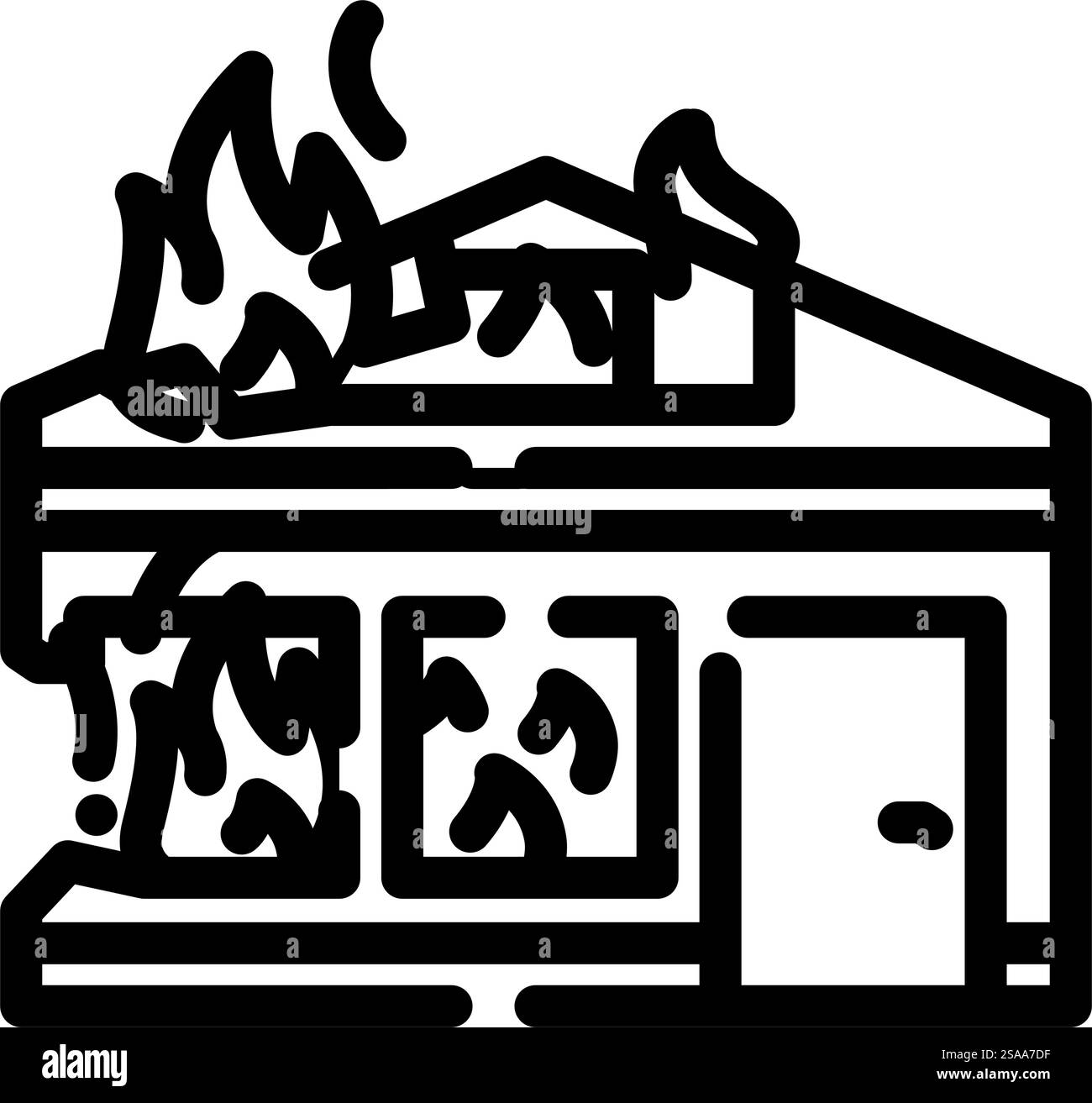 house on fire wildfire disaster line icon vector. house on fire ...