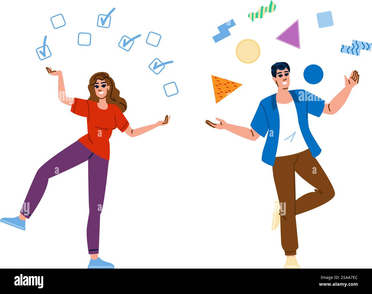 focus juggling multiple tasks vector. balance organization, time ...