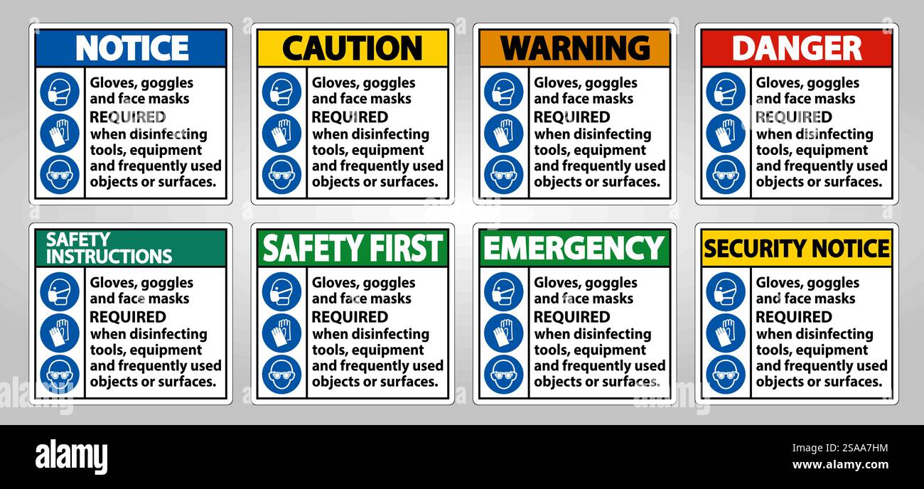 Gloves, Goggles, And Face Masks Required Sign On White Background ...